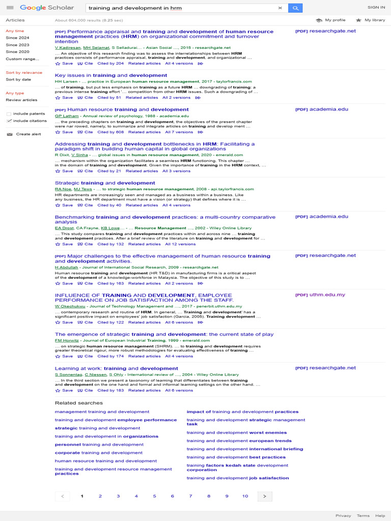 Training and Development in HRM - Google Scholar | PDF | Human Resource Management | Leadership
