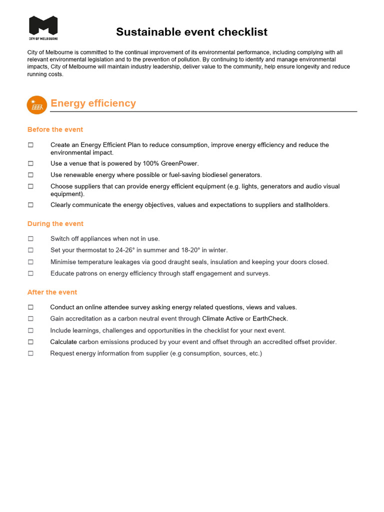 Sustainable Event Checklist | PDF | Efficient Energy Use | Waste