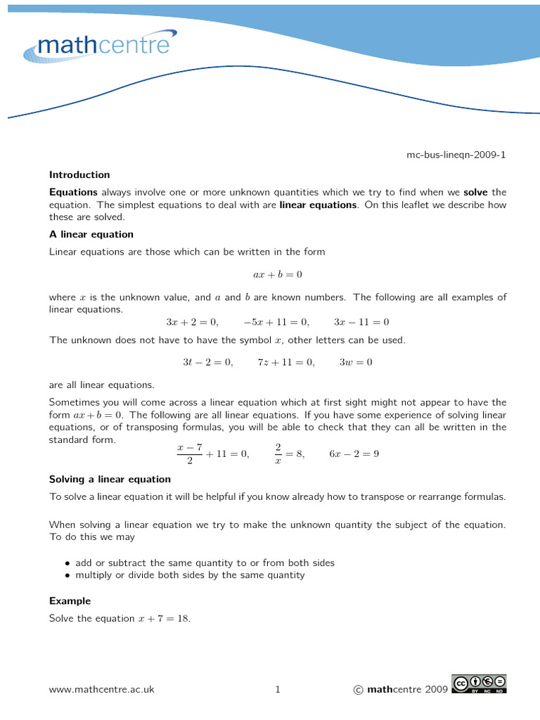 Mc Bus Lineqn 2009 1 | PDF | Equations | System Of Linear Equations