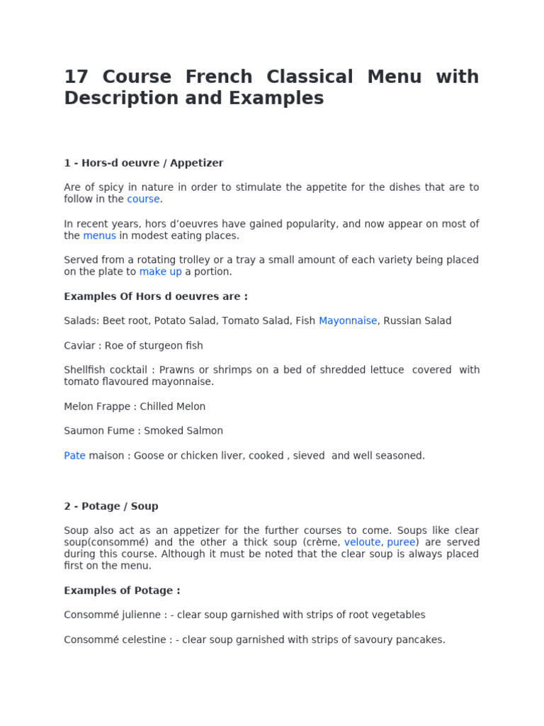 17 Course French Classical Menu With Description and Examples | PDF ...