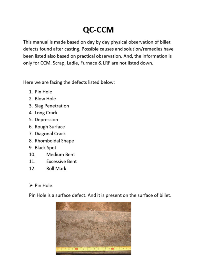 Billet Defects & Solutions | PDF | Mold | Metals