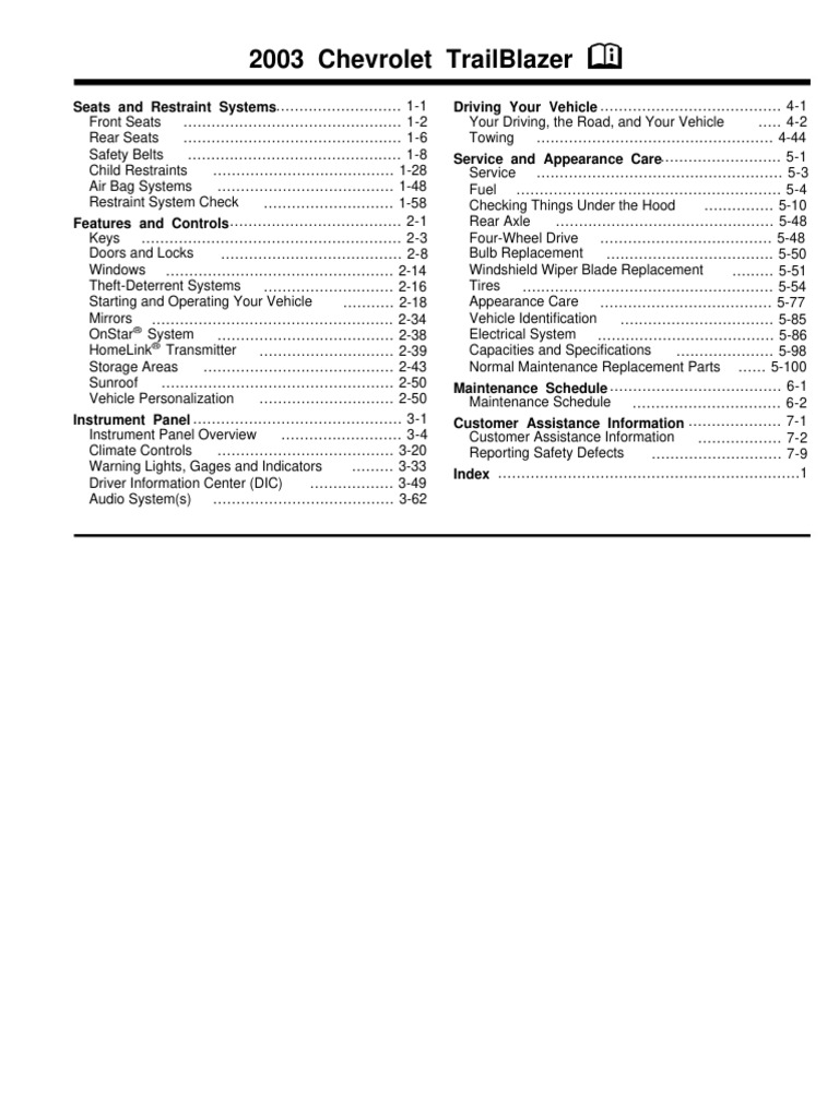 2003 Chevrolet Trailblazer Manual | PDF | Automotive Industry | Wheeled ...