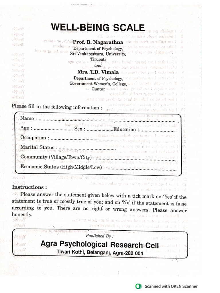Well Being Scale | PDF