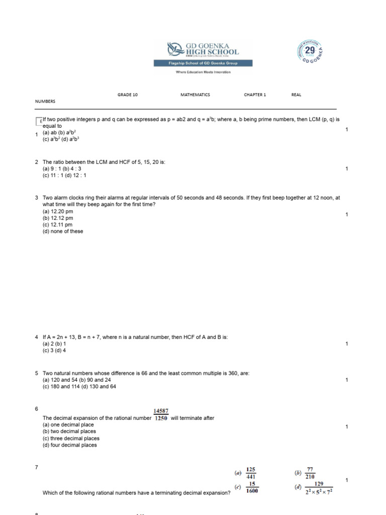 GR 10 REAL NUMBERS.doc | PDF | Numbers | Rational Number
