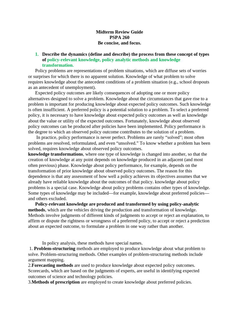 Midterm Review Guide 260 | PDF | Forecasting | Policy