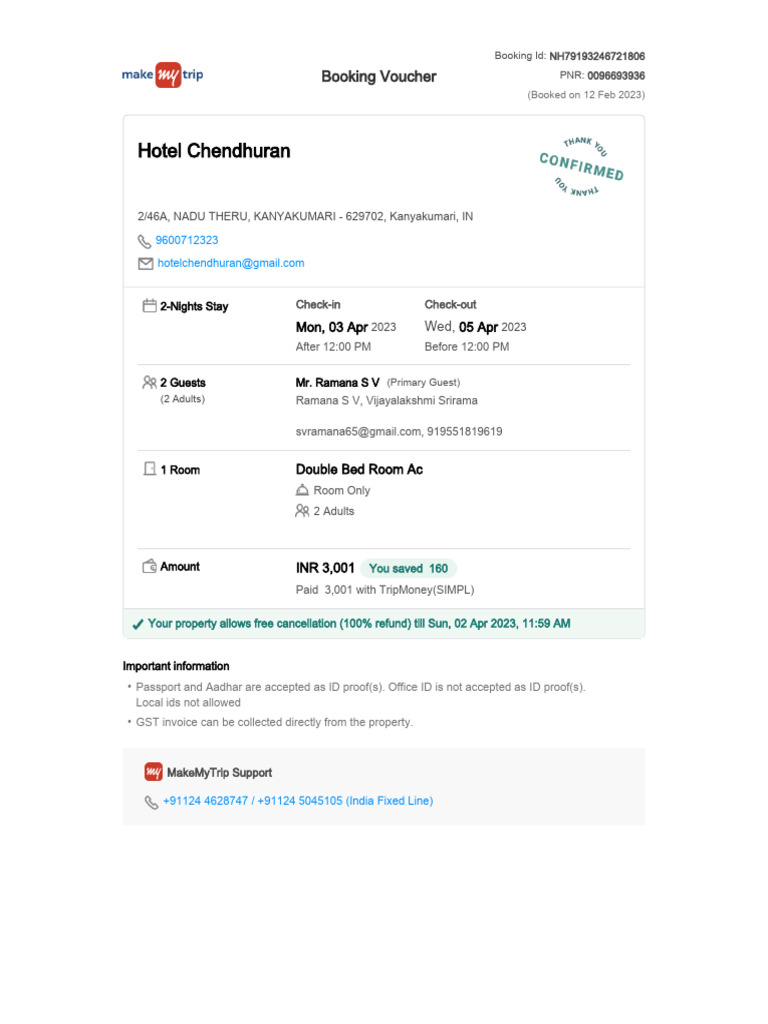 Booking Confirmation Voucher | PDF