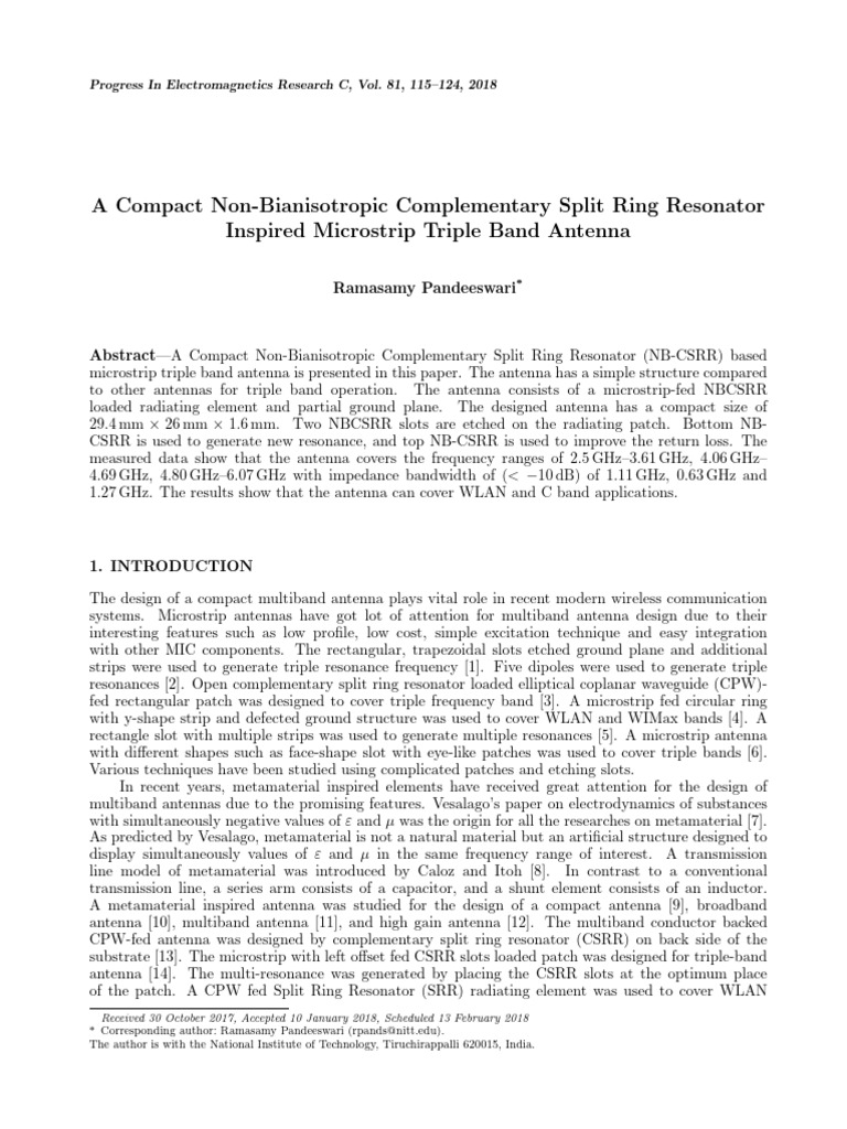 A Compact Non-Bianisotropic Complementary Split Ring Resonator Inspired Microstrip Triple Band ...