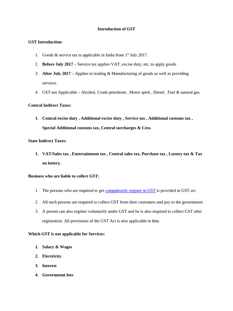 Introduction of GST | PDF