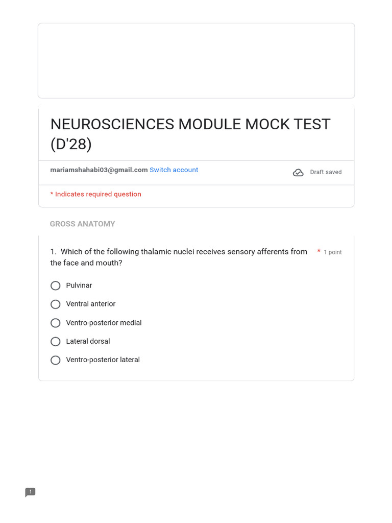 Neurosciences Module Mock Test (d'28) 1-30 | PDF | Brainstem | Spinal Cord
