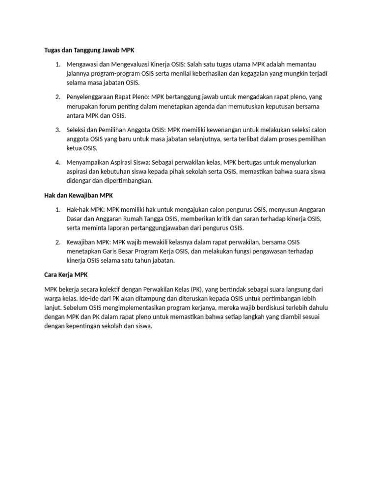 Tugas dan Tanggung Jawab MPK | PDF