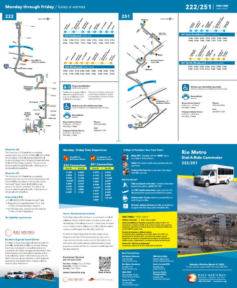 Rio Metro Route 222 251 Dial A Ride Schedule Web | PDF
