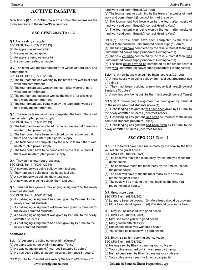 Active Passive Voice Practice Questions | PDF