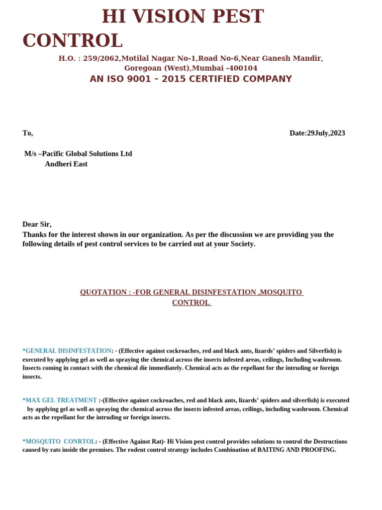 Pacific Global Solutions LTD | PDF | Pest Control | Organisms