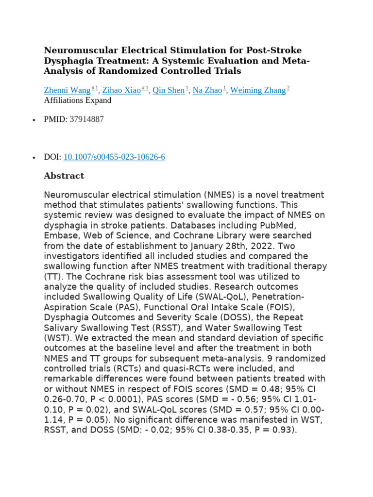 Neuromuscular Electrical Stimulation For Post | PDF | Randomized ...