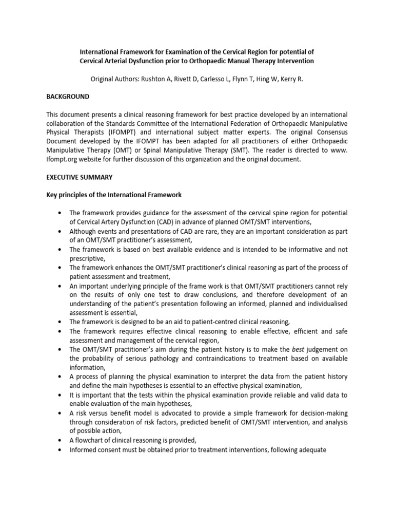International Framework For Examination of The Cervical Region For ...