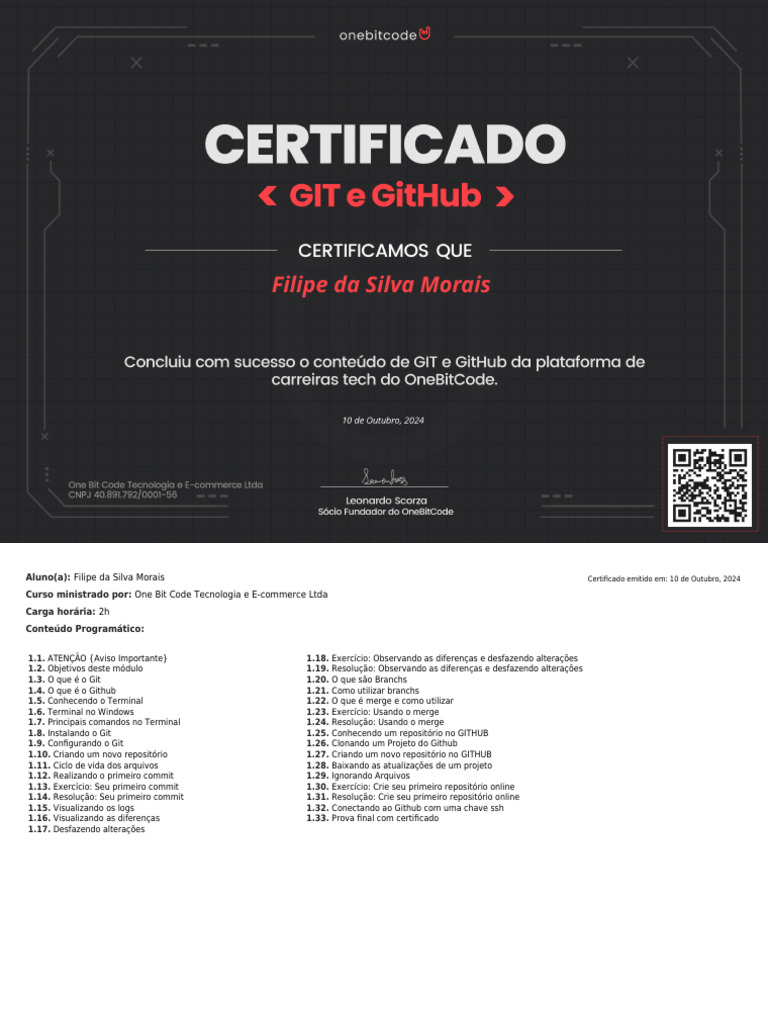 Certificado GIT e GITHUB | PDF
