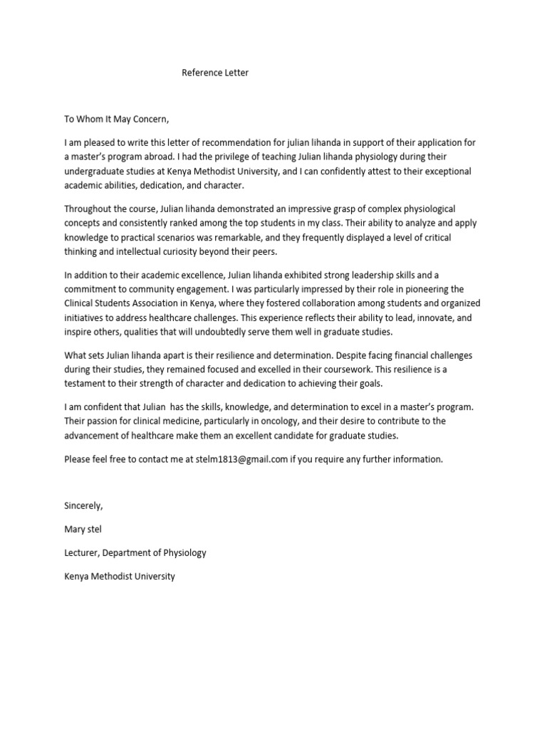 Reference Letter Mary Stel | PDF
