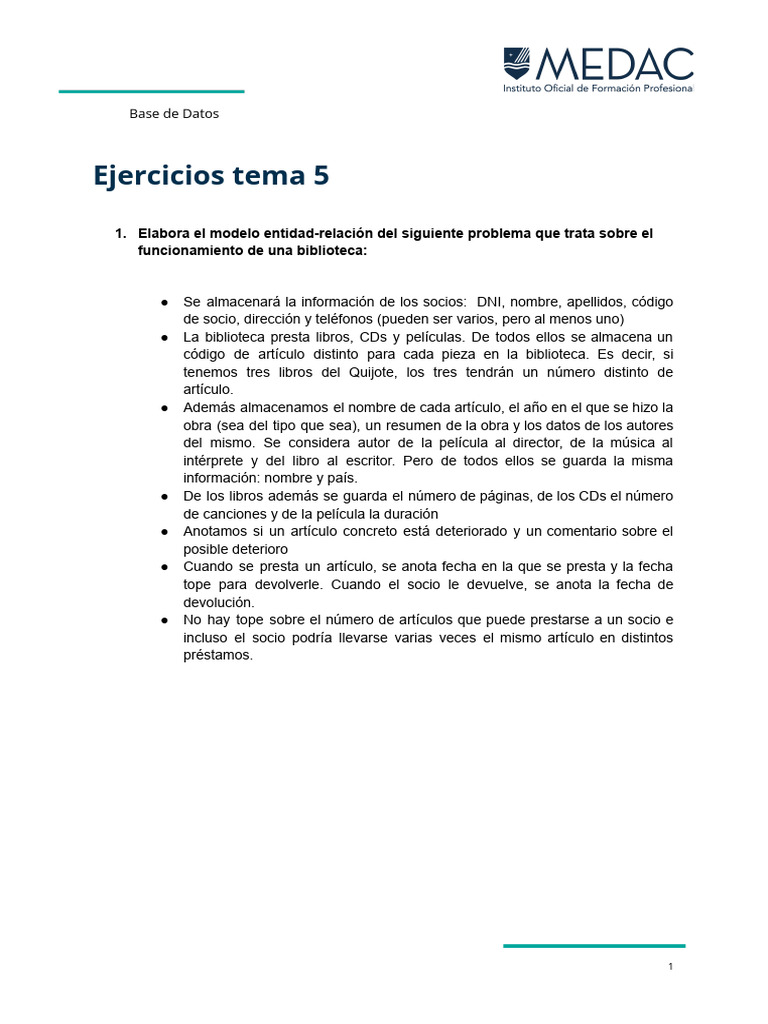 Relación Ejercicios Tema 5 BBDD | PDF | Software | Bases de datos