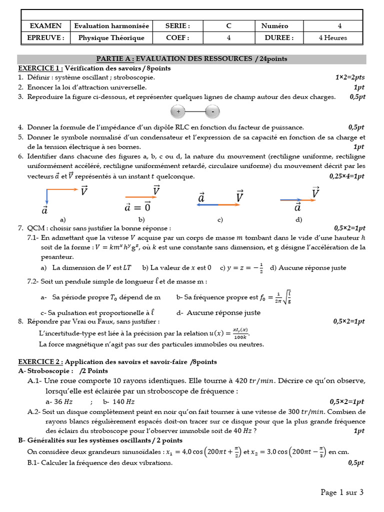 Evaluation N°4 Physique Tle C | PDF | Champ (physique) | Condensateur