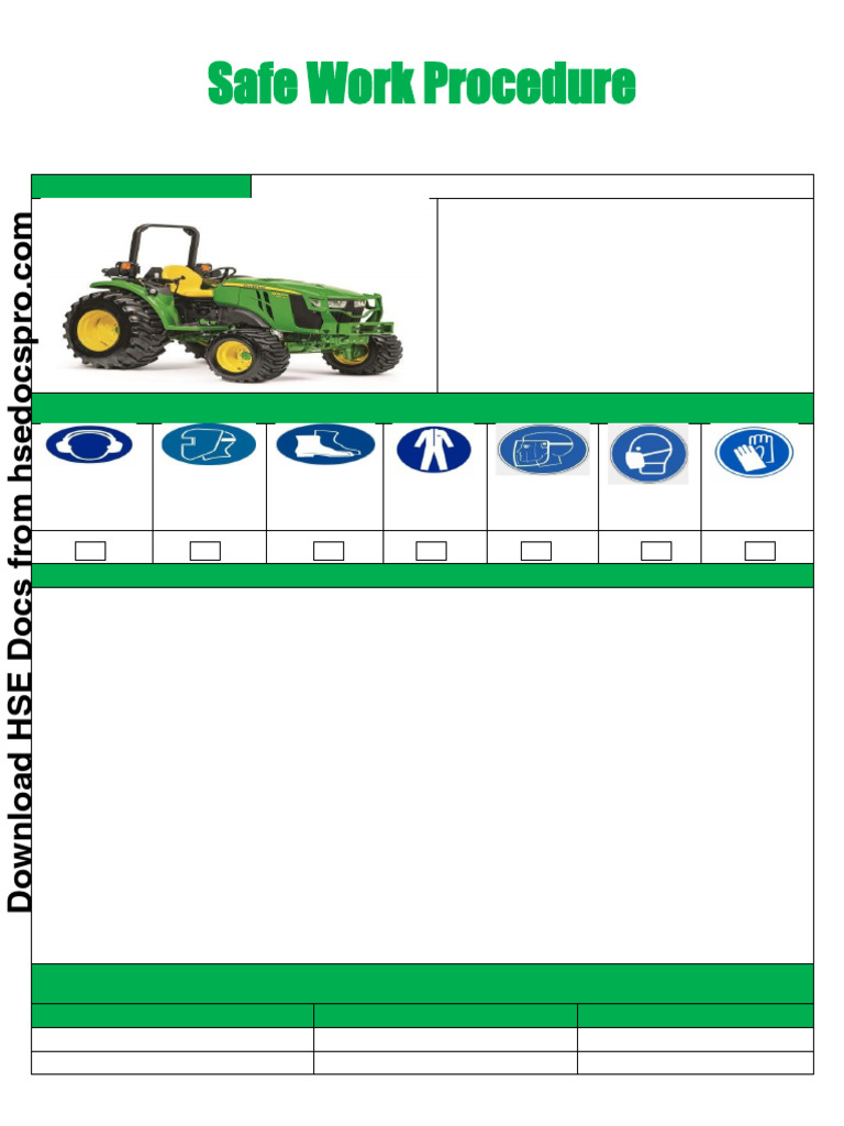 Safe Work Procedure | PDF | Personal Protective Equipment | Tractor