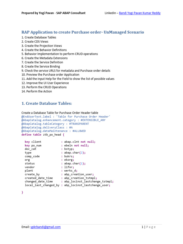 ABAP RAP Application To Create A PO Using Unmanned Scenario | PDF | Information Technology ...
