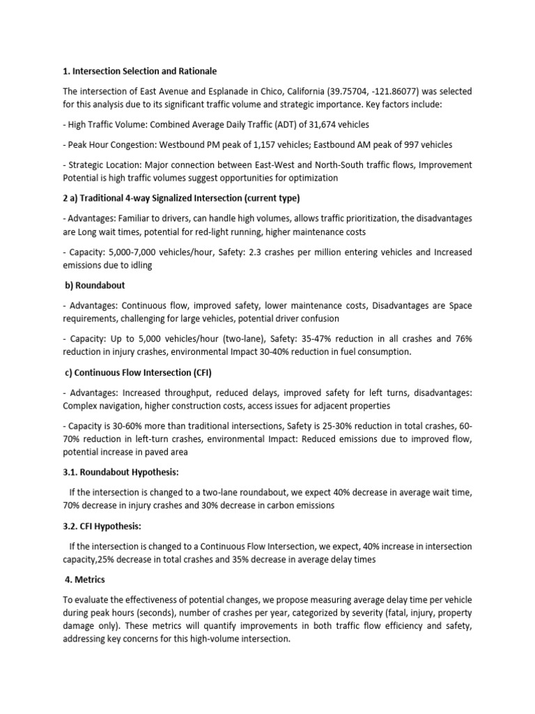 Intersection Analysis East Avenue and Esplanade Chico | PDF | Intersection (Road) | Traffic