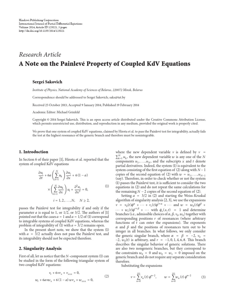 A Note On The Painleve Property of Coupled KDV Equ | PDF | Applied ...