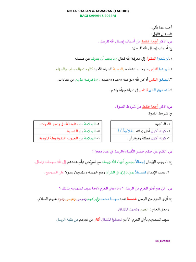 NOTA SOALAN DAN JAWAPAN SANAH 8 2024 FINAL XM | PDF