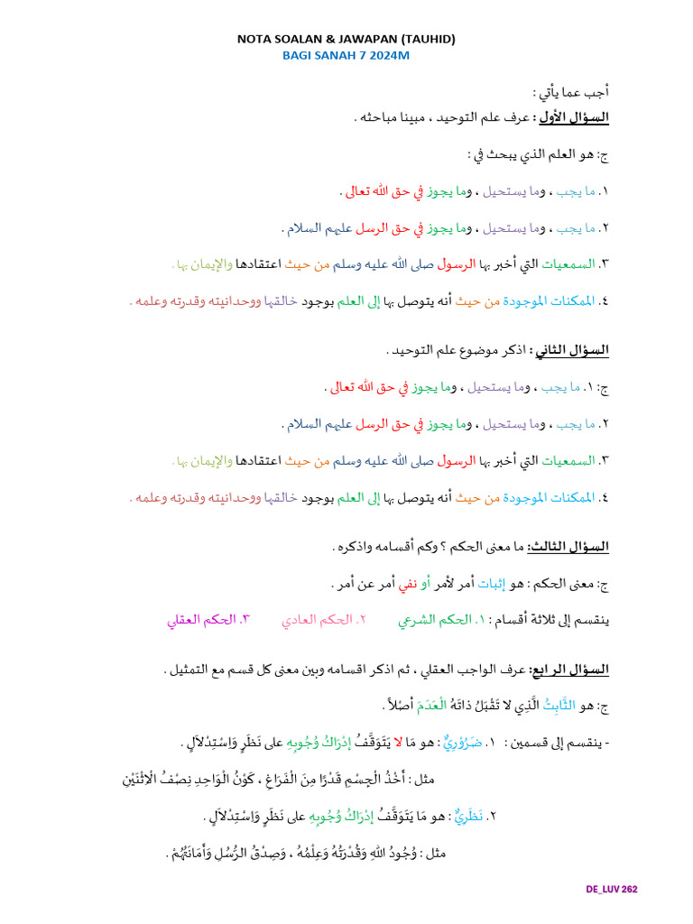 Nota Soalan & Jawapan Sanah 7 2024 | PDF