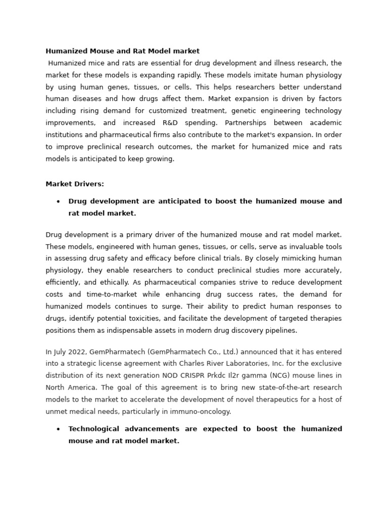 Humanized Mouse and Rat Model Market TOC | PDF | Personalized Medicine ...