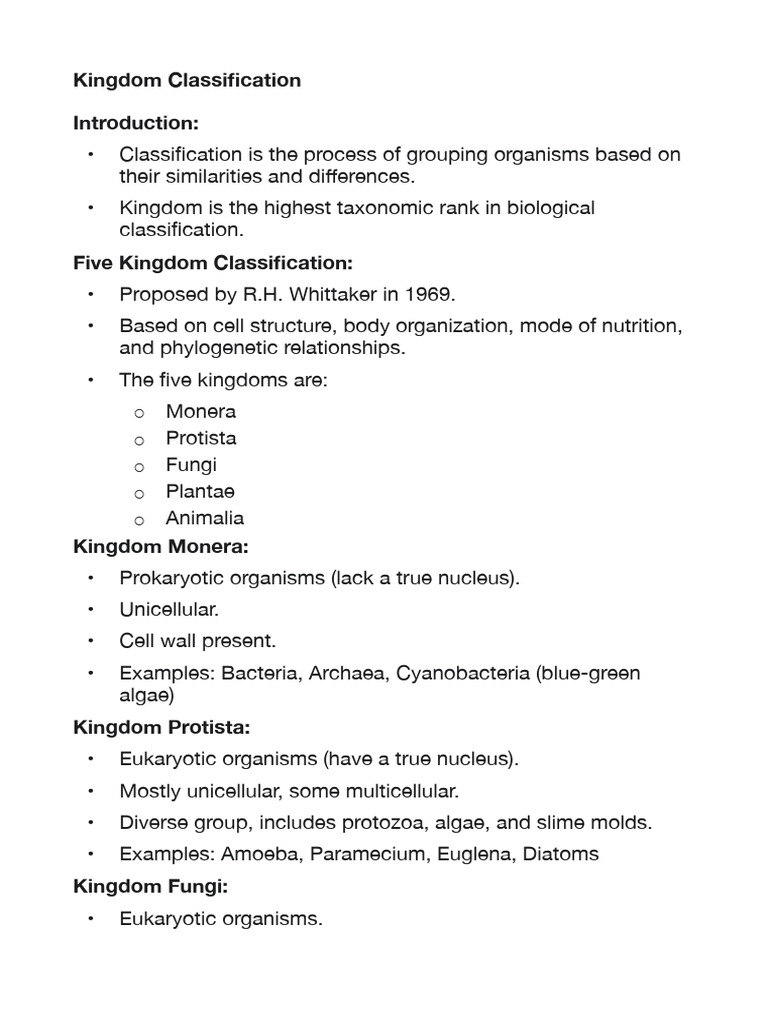 Five Kingdoms of Biological Classification | PDF | Eukaryotes ...