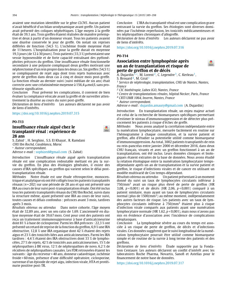 J Nephro 2019 07 316 | PDF | Greffe d'organe | Transplantation rénale