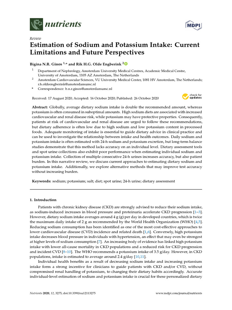 Estimation of Sodium and Potassium Intake | PDF | Chronic Kidney ...