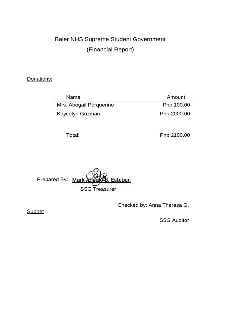 Financial Report BNHS SSG 2 | PDF