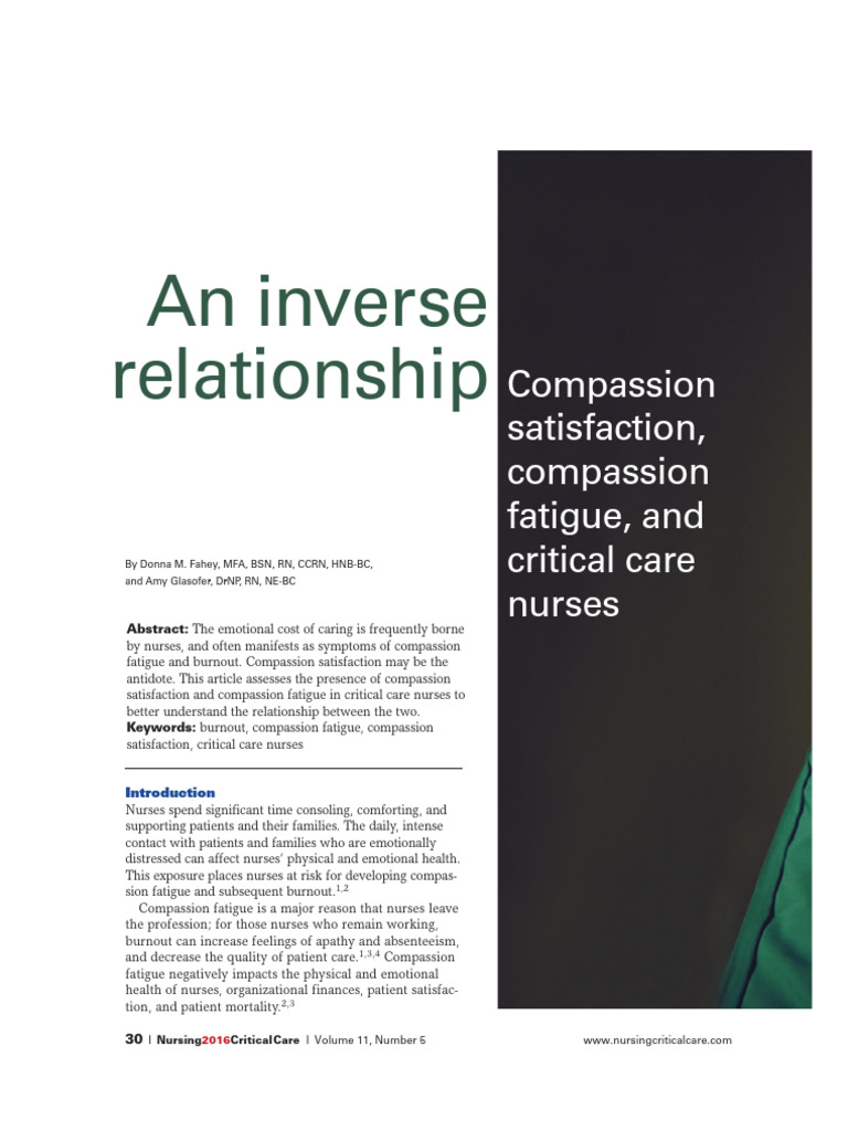 An Inverse Relationship Compassion Satisfaction,.6 | PDF | Nursing ...