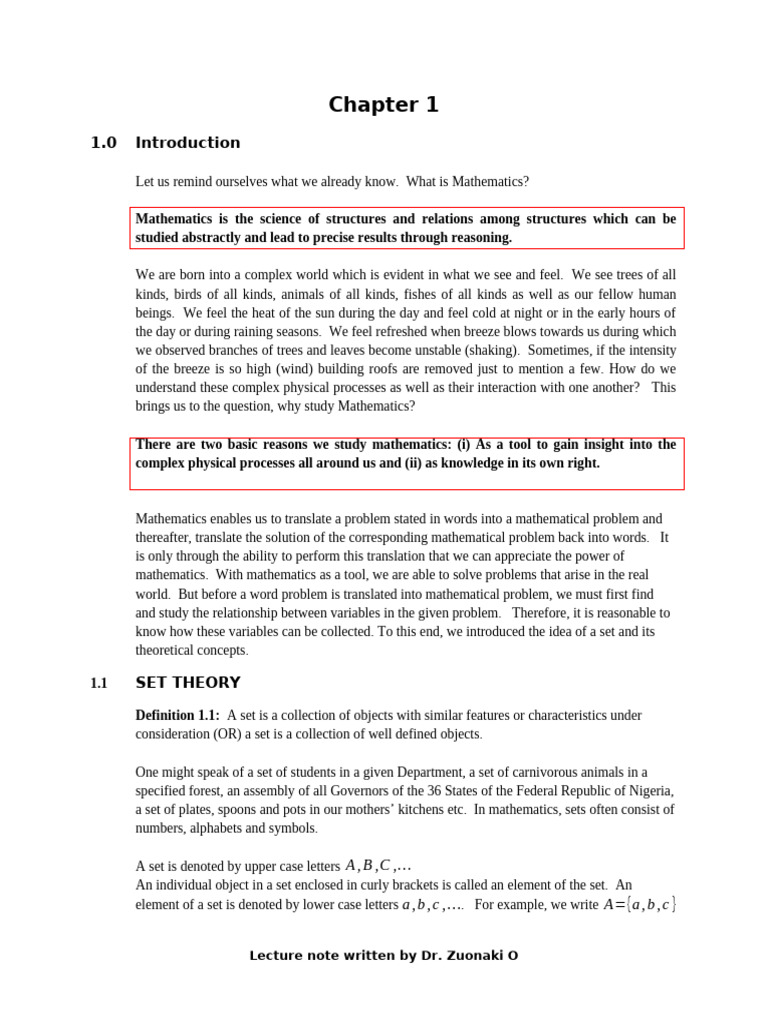 MTH 101 Lecture Note-1 | PDF | Numbers | Real Number