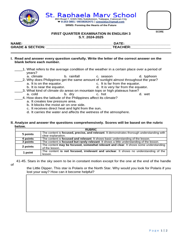 Format-and-Guidelines-on-Test-Construction | PDF | Equator | Climate