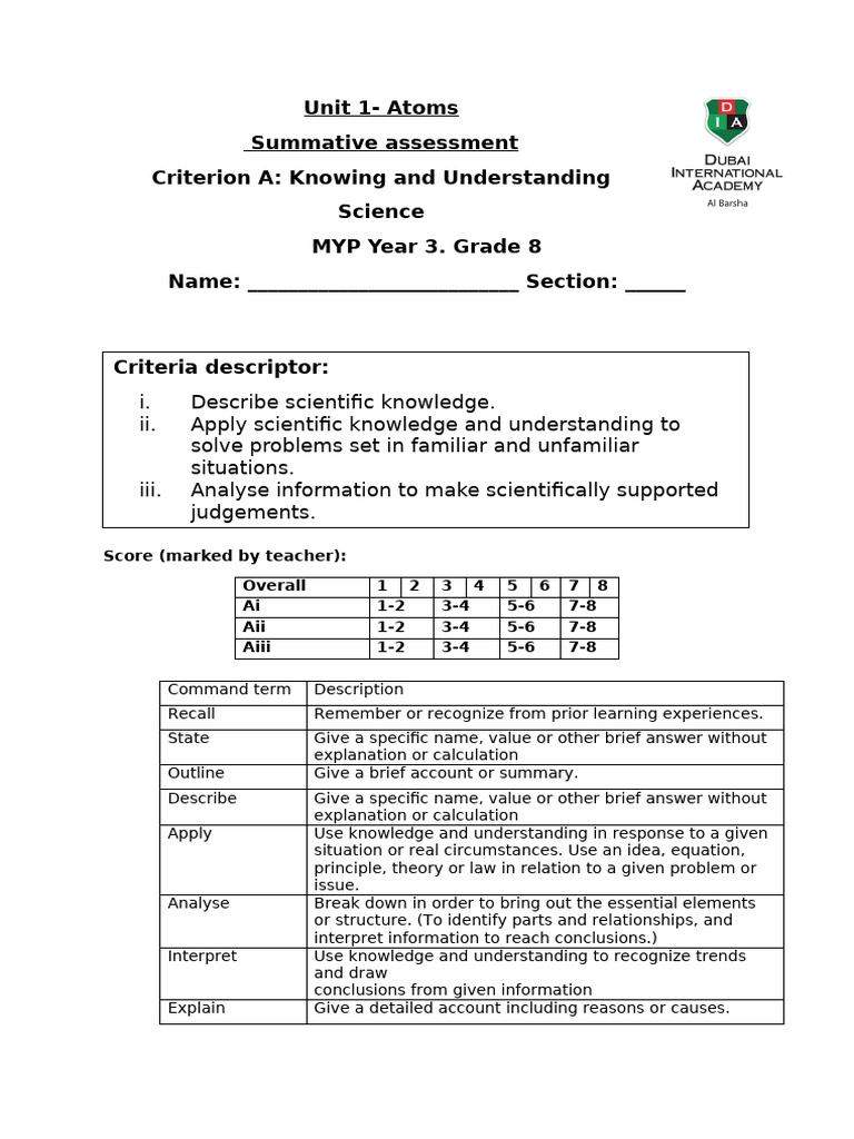 Crit A Summative Answer Key | PDF | Ion | Periodic Table