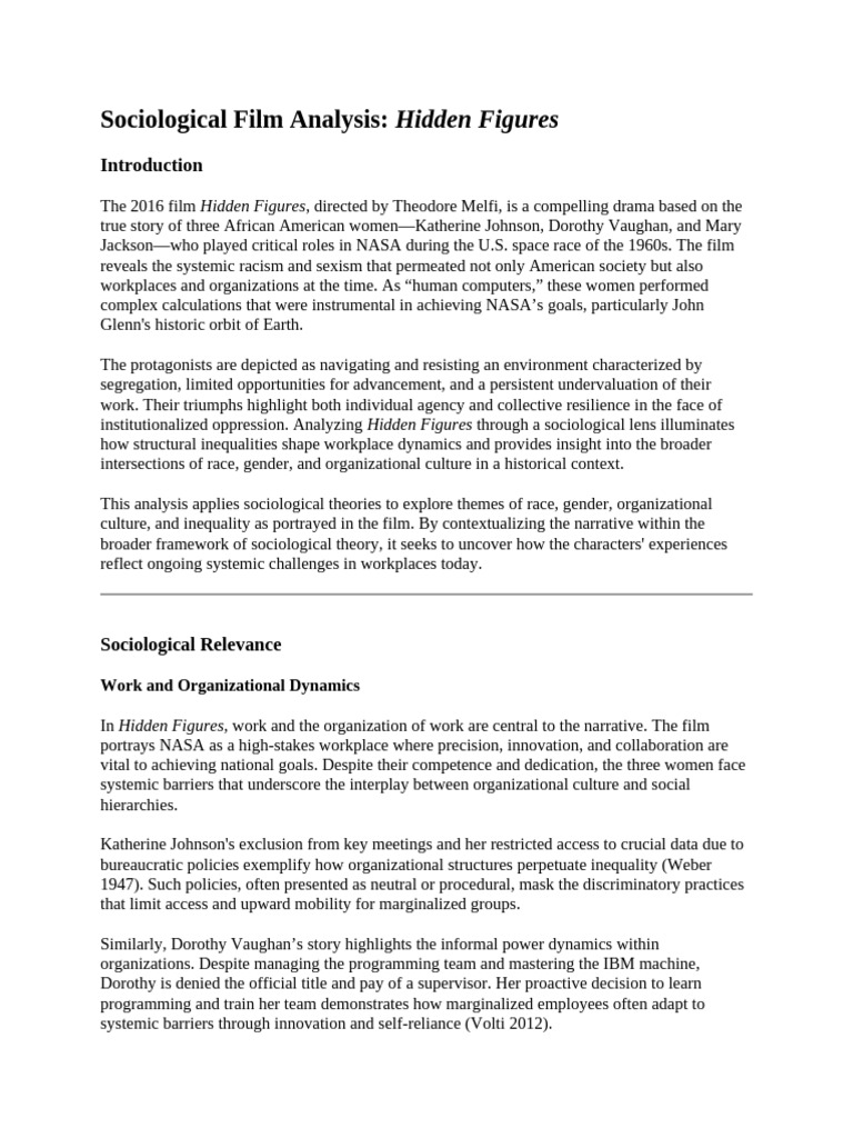 Sociological Film Analysis | PDF | Hidden Figures | Sociology