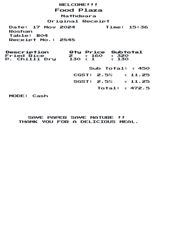 Restaurant Bill Receipt Format | PDF