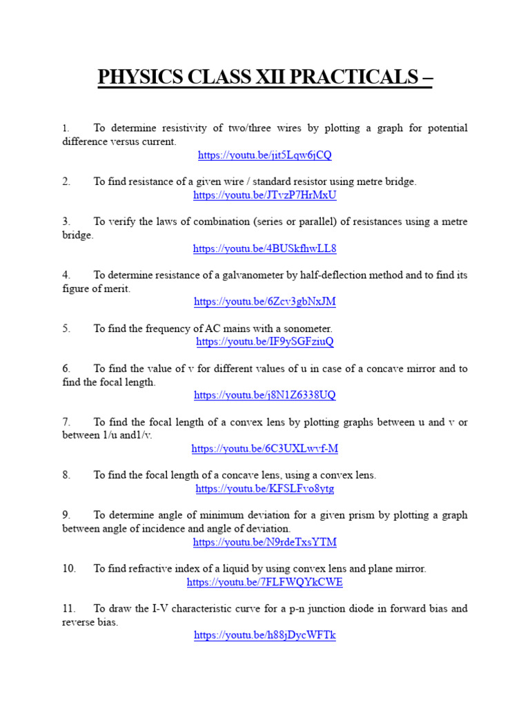 Class XII Physics Practicals | PDF