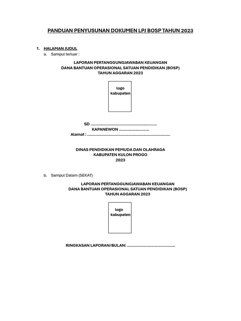 Panduan Penyusunan Dokumen LPJ Bosp Tahun 2023 | PDF