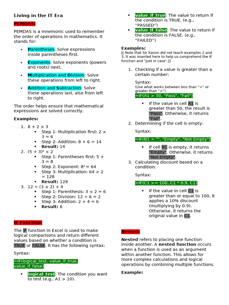 Living in The IT Era Reviewer 1st Sem | PDF | Function (Mathematics ...
