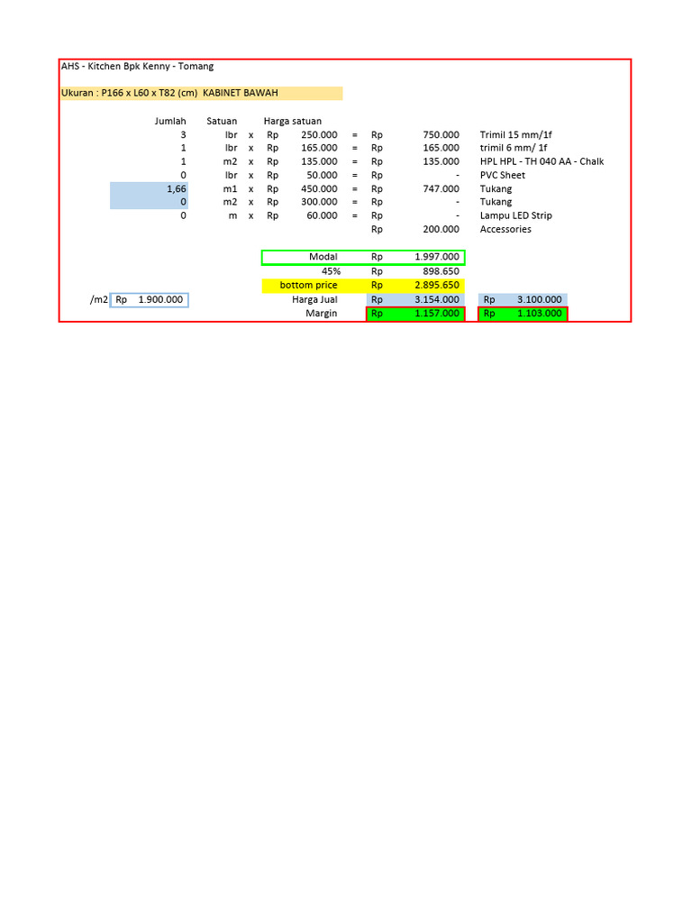 AHS Kitchen Bpk Kenny Pricing Breakdown | PDF