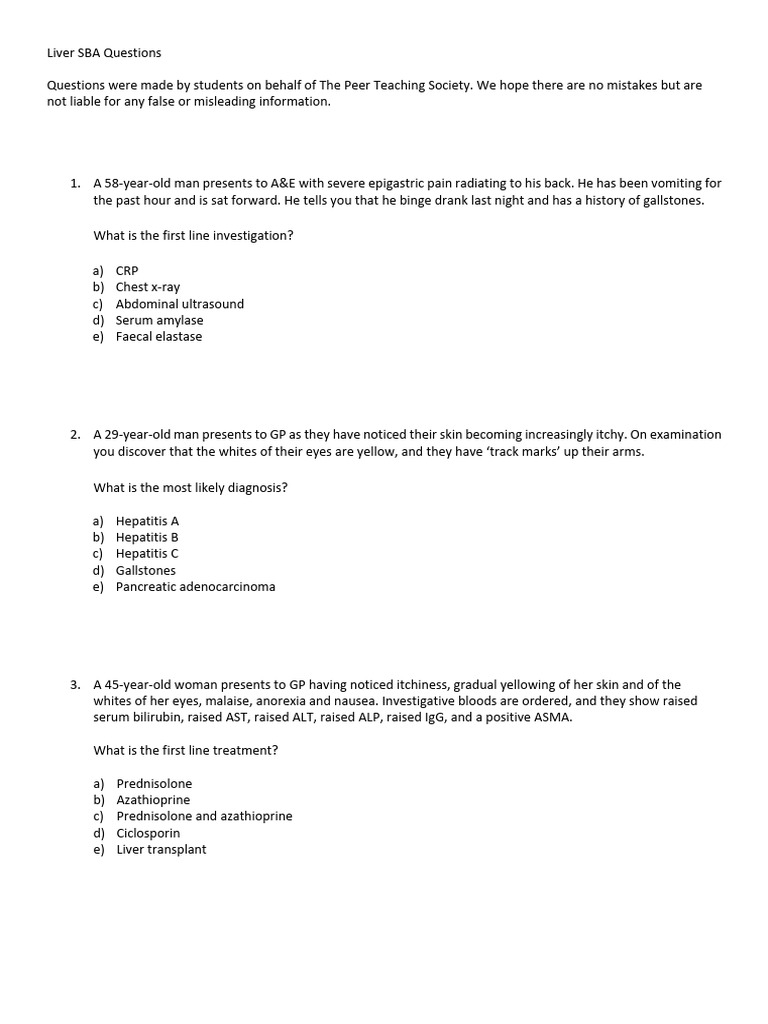 2a_liver_sba_questions | PDF | Cirrhosis | Liver