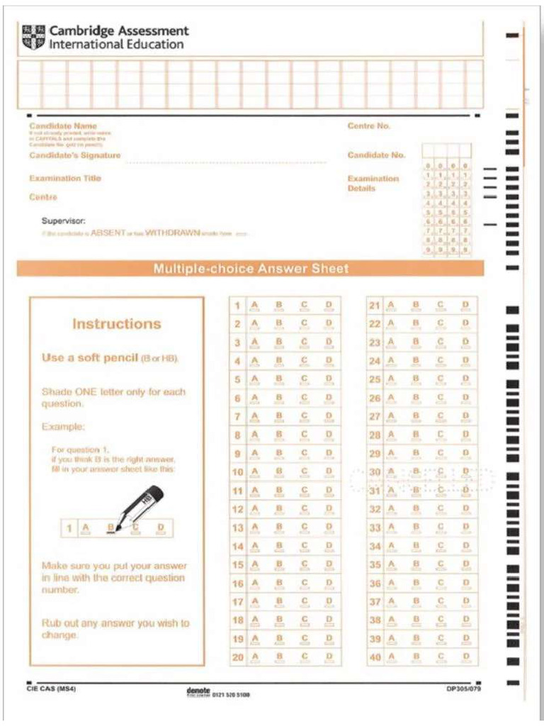 MCQ Sheet Paper For MCQ Cie Exams v0 Ot44td2ybaab1 | PDF