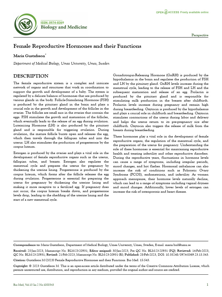 Female Reproductive Hormones and Their Functions | PDF | Menstrual ...