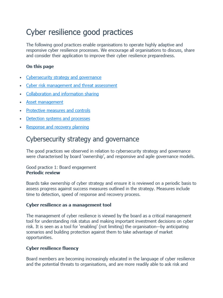 Cyber Resilience Best Practices Guide Pdf Computer Security Security