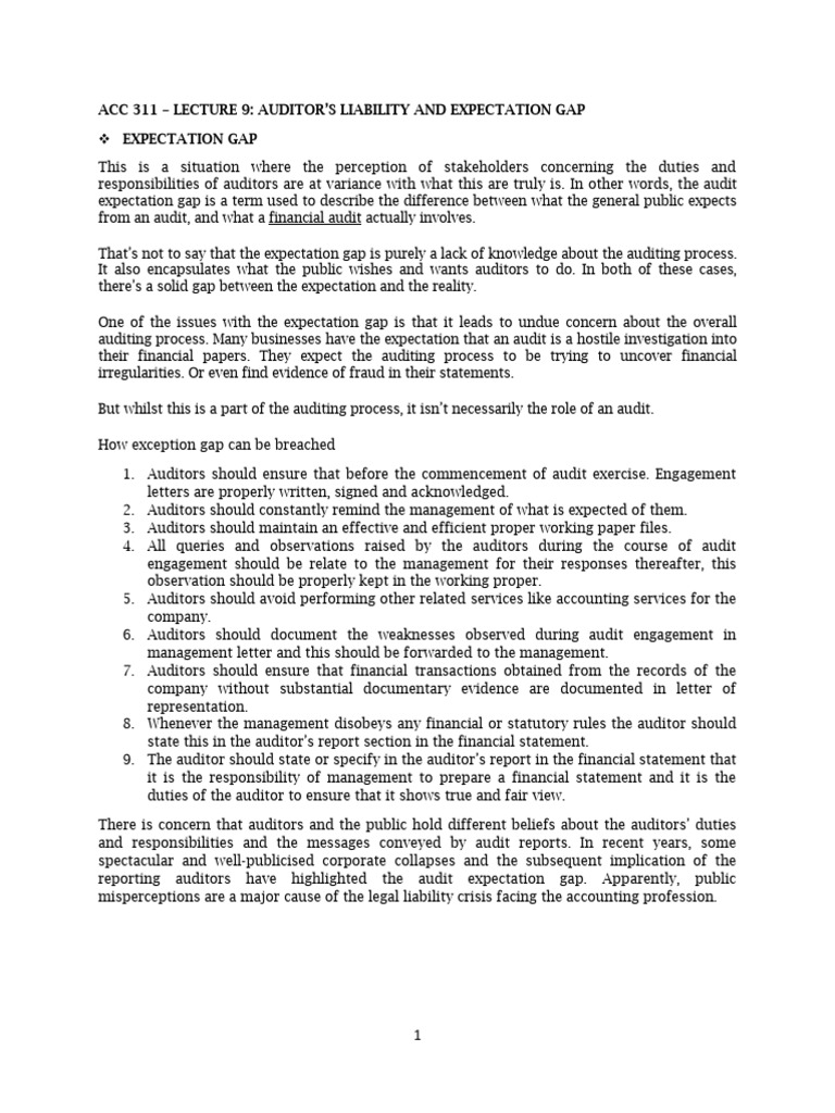 Lecture 9 Auditor's Liability and Expectation Gap | PDF | Audit ...