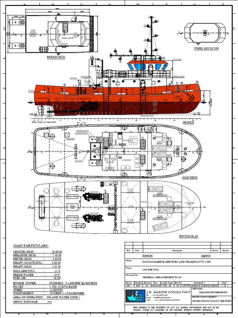 Tugboat General Arrangement Plan | PDF | Water Transport | Watercraft